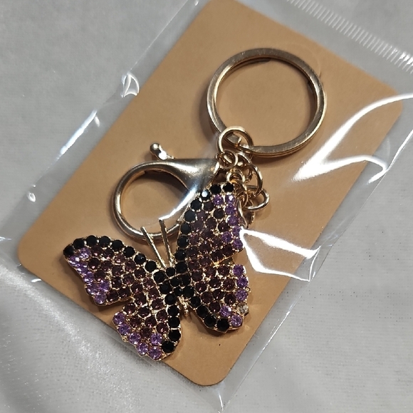 None | Jewelry | Ladies Purple Butterfly Rhinestone Bag Charm Keychain ...
